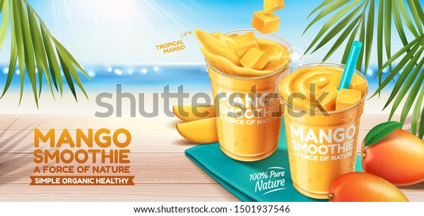 Mango Smoothie Banner Ads On Bokeh Stock Vector (Royalty Free) 1501937546