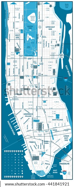 Manhattan Road Map Navigation Icons Vector Stock Vector (Royalty Free ...