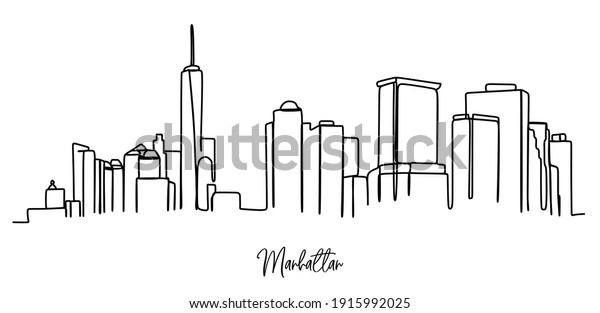 Manhattan Usa Skyline Continuous One Line Stock Vector (Royalty Free ...
