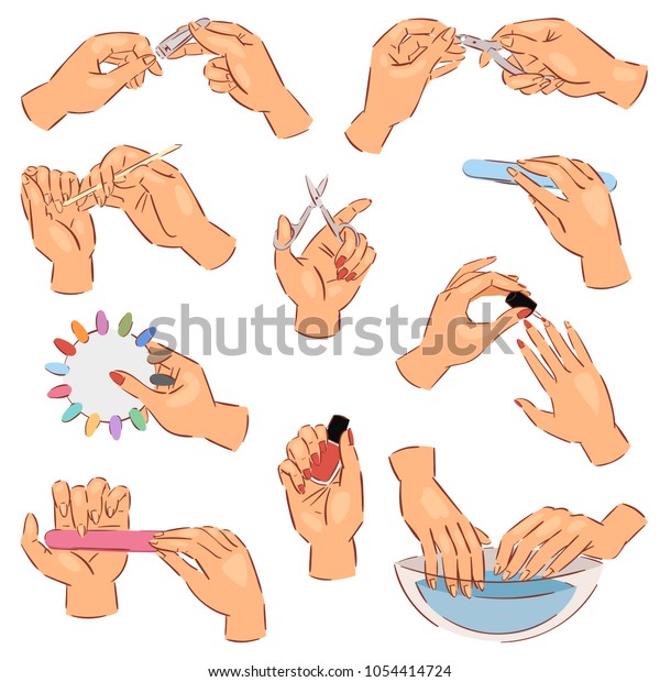 Manicure Vector Manicured Hands Manicuring Fingernails Stock Vector ...