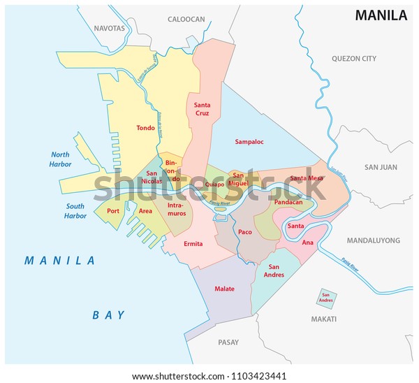 Manila Administrative Political Vector Map Philippines Stock Vector ...