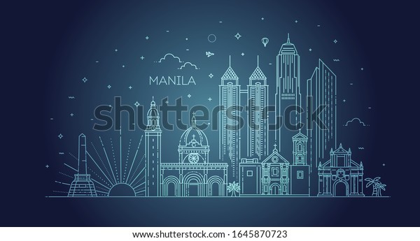 Manila Philippines Vector City Skyline Stock Vector (Royalty Free ...