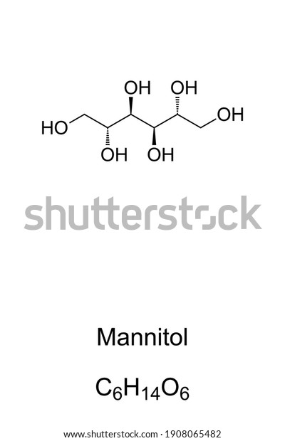 Manitol, fórmula química y estructura esquelética. D-Manitol, manitol o ...