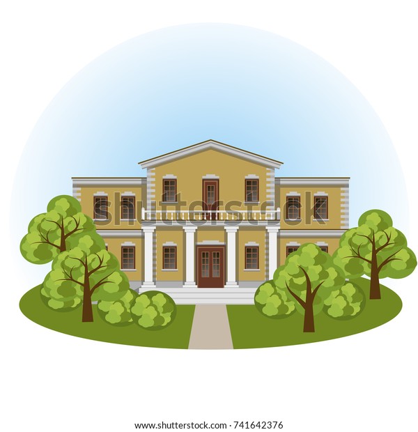 Manor House Spring Landscape Front View Stock Vector (Royalty Free ...
