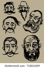 Mans Faces Beard Vector Hand Drawing Stock Vector (Royalty Free ...
