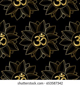 Mantra Seamless Pattern Gold Lotus On Stock Vector (Royalty Free) 653587342