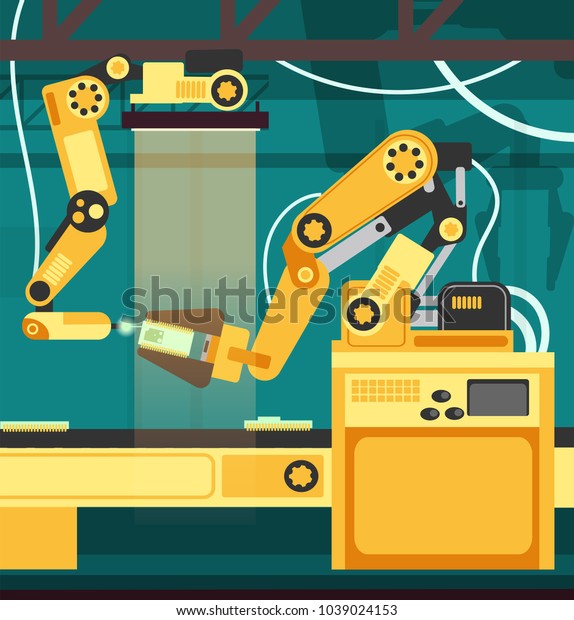 Manufacturing Auto Assembly Line Robotic Arms Stock Vector (Royalty ...