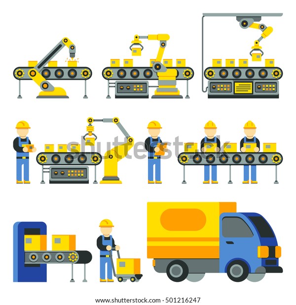 Manufacturing Process Production Factory Line Vector Stock Vector ...