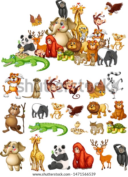 Many Animals On White Background Illustration Stock Vector (Royalty ...