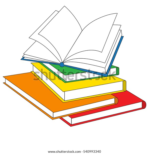 Many Books Cartoon Outlined Object Black Stock Vector (Royalty Free ...