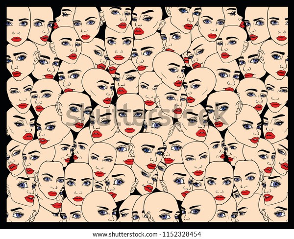 Many Different Female Faces Background Stock Vector (Royalty Free ...