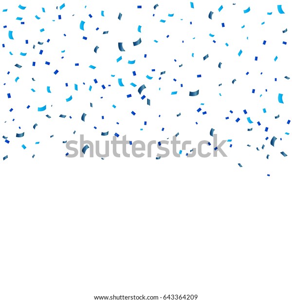 Muchos Confetti Azules Caídos Aislados De Fondo Blanco. Vector