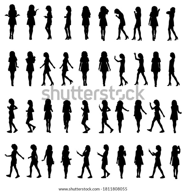 Many Full Body Silhouettes Young Woman Stock Vector (Royalty Free ...