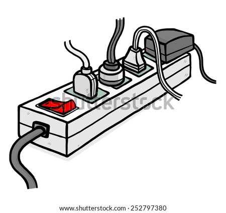 Many Plugs Electric Socket Cartoon Vector เวกเตอร์สต็อก (ปลอดค่า ...
