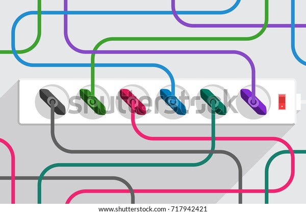 Many Tangled Colored Power Cords Plugs Stock Vector (Royalty Free ...