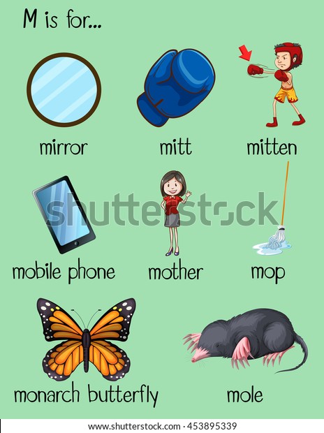 Many Words Begin Letter M Illustration Stock Vector (Royalty Free ...