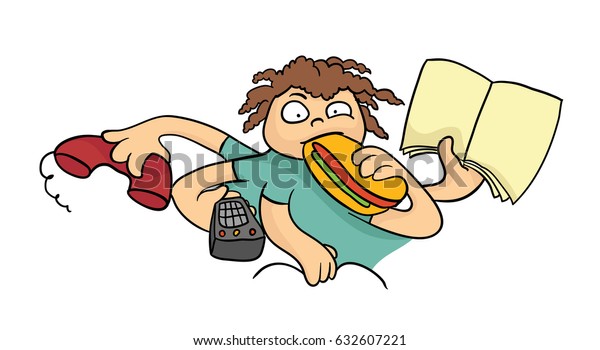 Manyarmed Cartoon Lazy Man Vector Illustration Stock Vector (Royalty ...
