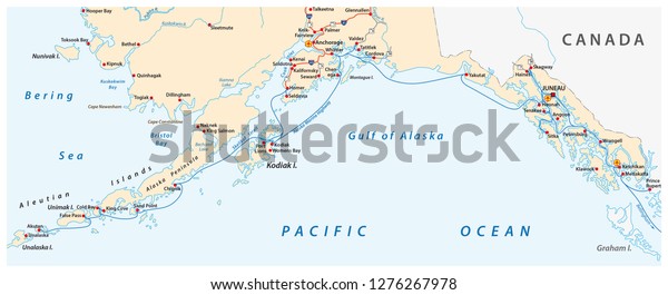 Map Alaska Marine Highway System Ferry Stock Vector (Royalty Free ...