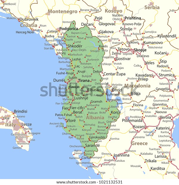 Map Albania Shows Country Borders Urban Stock Vector (Royalty Free ...