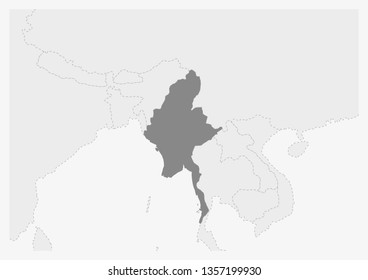 Map Asia Highlighted Myanmar Map Gray Stock Vector (Royalty Free ...