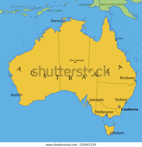 Map of Australia with all important cities and administrative division ...