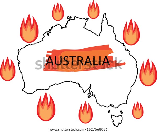 Map Australia Burning Fire Contour Country Stock Vector (Royalty Free ...