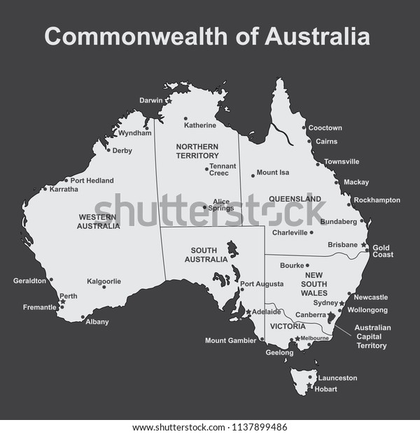 Map Australia Major Towns Cities Vector Stock Vector (Royalty Free ...