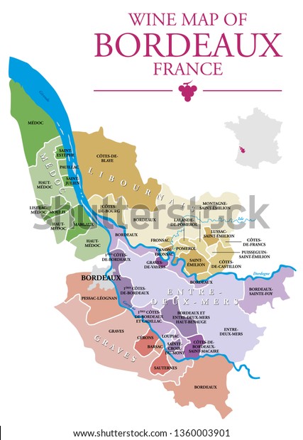 Map Bordeaux Wine Vineyard Stock Vector (Royalty Free) 1360003901