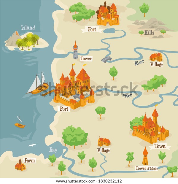 Map Builder Illusrations Fantasy Medieval Cartography Stock Vector ...