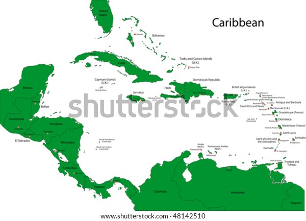 Map Caribbean Countries Capital Cities Stock Vector (Royalty Free) 48142510