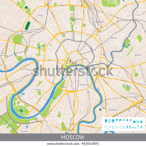 Map Central Moscow Russian Names Main Stock Vector (Royalty Free ...