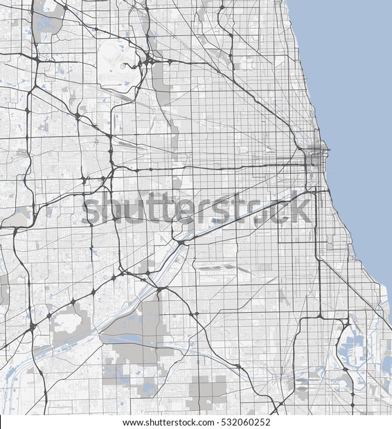 Map Chicago City Illinois Roads Stock Vector (Royalty Free) 532060252