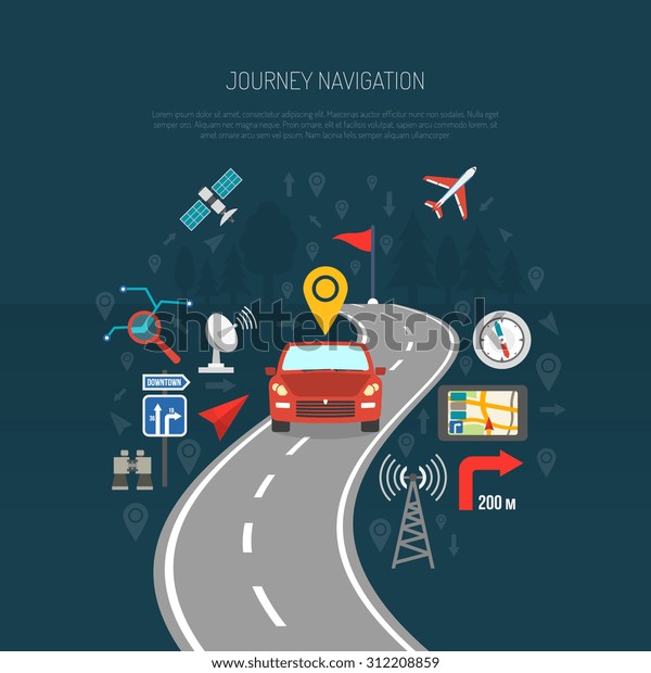 Map Concept Car On Road Flat Stock Vector (Royalty Free) 312208859