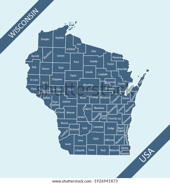 Map Counties Wisconsin Labeled Stock Vector (Royalty Free) 1926941873 ...