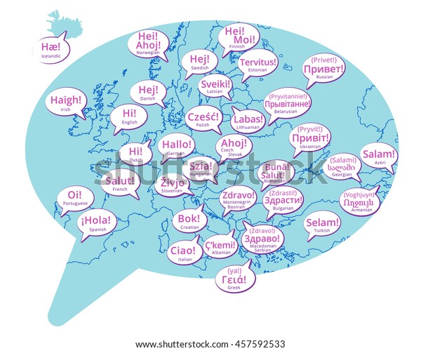 Map Europe Bubble Talk Words Hi Stock Vector (Royalty Free) 457592533 ...