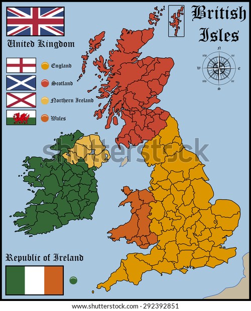 Map and Flags of British Isles Map and Flags of British Isles