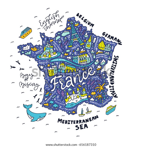 Map France Cartoon Map Stock Vector (Royalty Free) 656187310