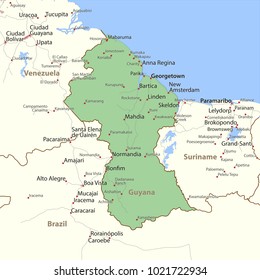 Map Guyana Shows Country Borders Urban Stock Vector (Royalty Free ...