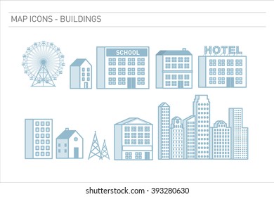 Map Icons Buildings Vectorillustration Stock Vector (Royalty Free ...