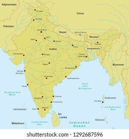 Map India German Inscription Stock Vector (Royalty Free) 1292687596 ...