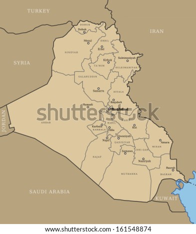 Map Iraq Provinces Governorates Major Cities Stock Vector (Royalty Free ...