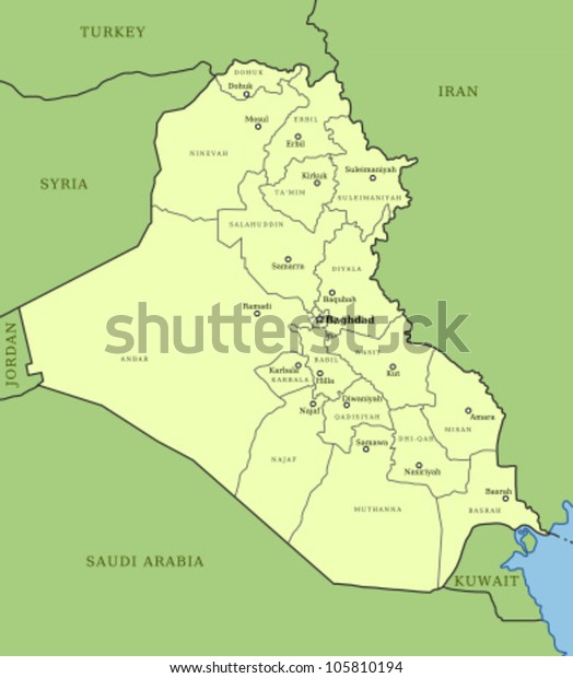 Map Iraq Provinces Governorates Major Cities Stock Vector (Royalty Free ...