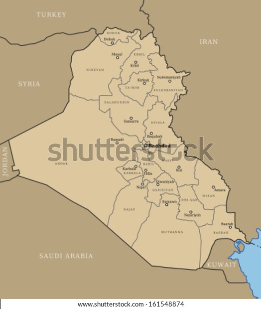 Map Iraq Provinces Governorates Major Cities Stock Vector (Royalty Free ...