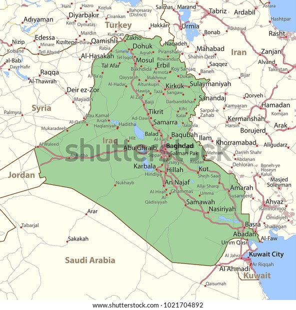 Map Iraq Shows Country Borders Urban: vetor stock (livre de direitos ...