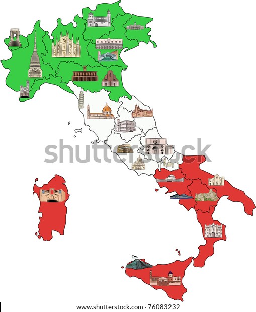 Map Italy Divided By Regions Most Stock Vector (Royalty Free) 76083232 ...