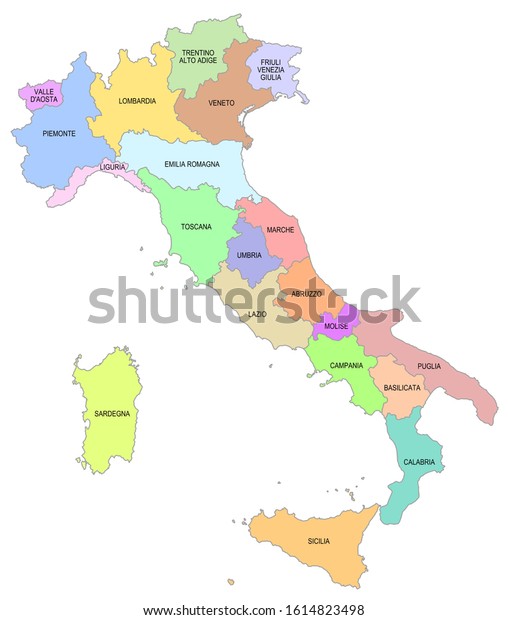 Map Italy Divided Into Regions Stock Vector (Royalty Free) 1614823498 ...