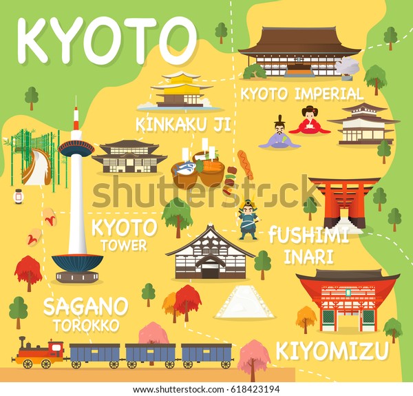Map Kyoto Attractions Vector Illustration Stock Vector (Royalty Free ...