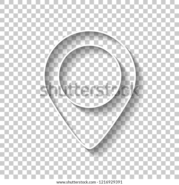 map label icon. White outline sign with shadow on transparent background