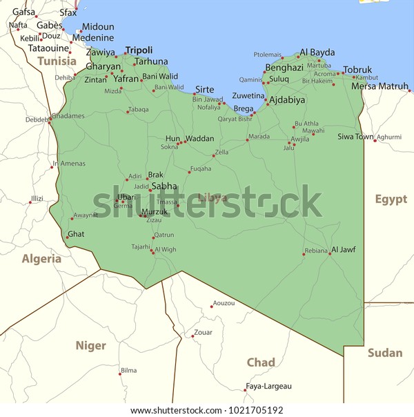 Map Libya Shows Country Borders Place Stock Vector (Royalty Free ...