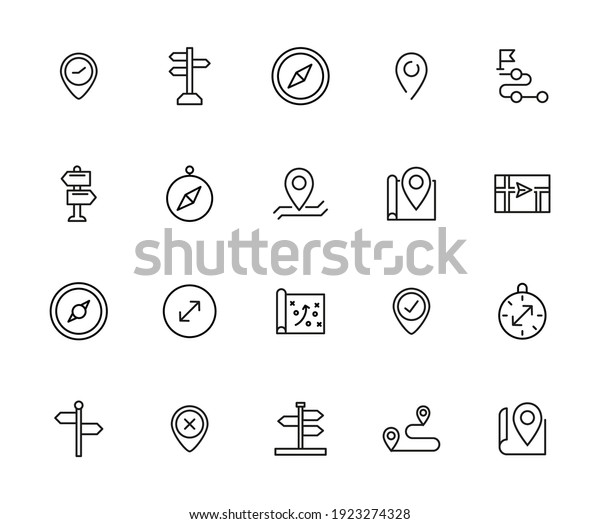 Map Line Icons Set Stroke Vector Stock Vector (Royalty Free) 1923274328 ...